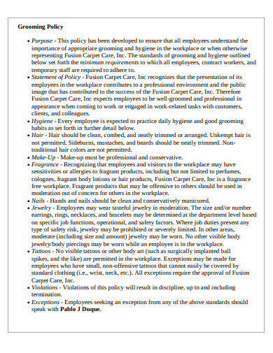 12+ Grooming Policy Templates in PDF | MS word