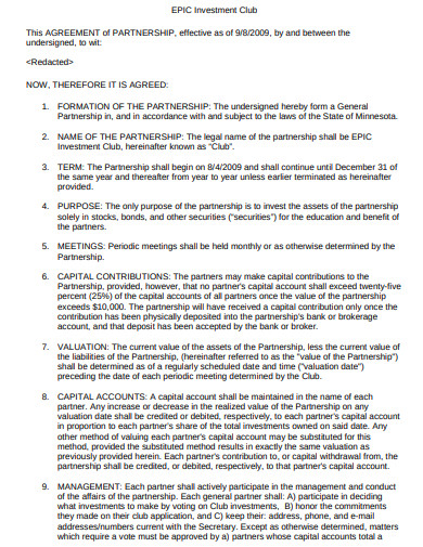 10+ Investment Club Partnership Agreement Templates in PDF | DOC