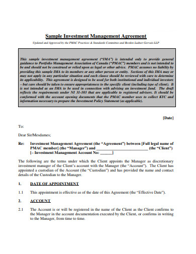 11+ Investment Management Agreement Templates in PDF | DOC