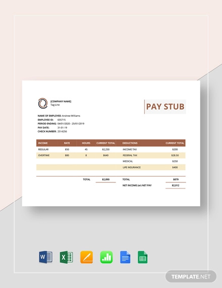41+ Free Pay Stub Templates in Google Docs | Google Sheets | MS Excel ...
