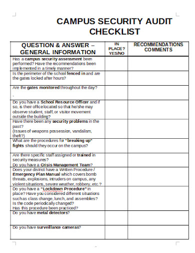13+ School Safety Audit Checklist Templates in PDF | WORD