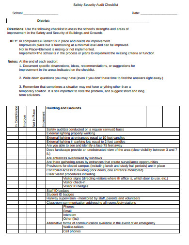 13+ School Safety Audit Checklist Templates in PDF | WORD