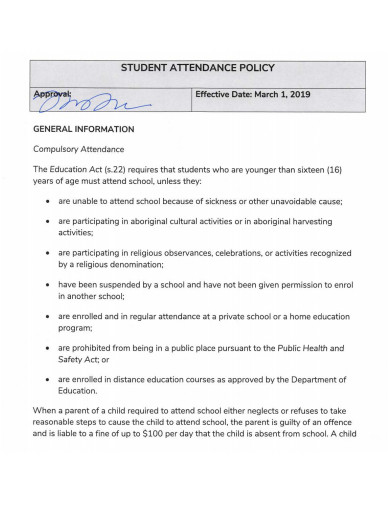11+ School Attendance Policy Templates in PDF | WORD