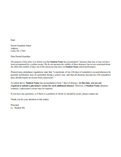 Excuse Letter For School Absence Letter