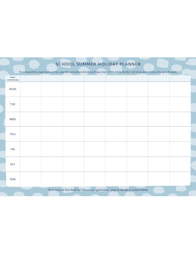 10+ School Holiday Planner Templates in PDF | Word