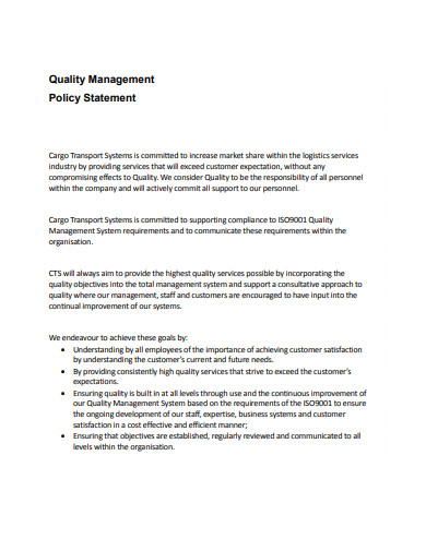 11+ Quality Management Statement Templates in PDF | DOC