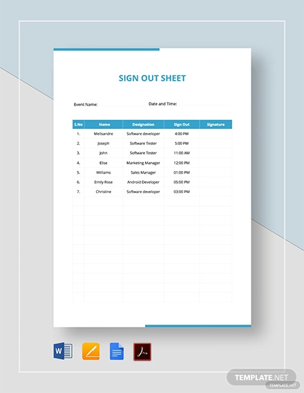 16+ Sign Out Sheet Templates in Word, Google Docs, MS Word, Pages PDF ...
