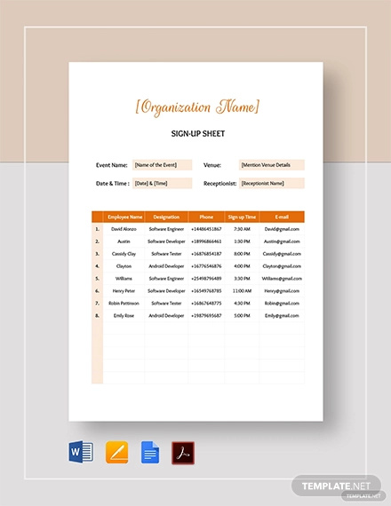 61+ Sign Up Sheets
