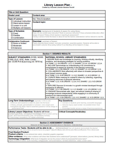 11+ Librarian Lesson Plan Templates in PDF | DOC