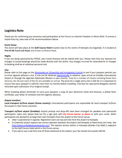 11+ Logistics Note Templates in PDF | MS Word