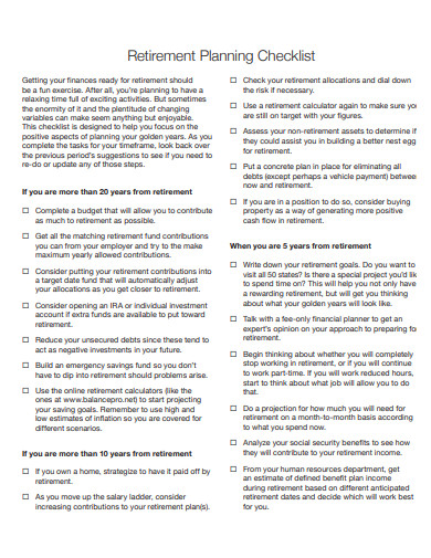 10 Retirement Planning Checklist Templates In Pdf Doc