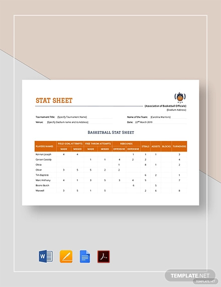 Stat Sheet Template - 11+ Word, Excel, PDF Documents Download