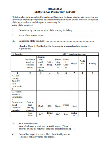 10+ Structure Inspection Form Templates in PDF | DOC