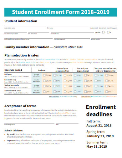 14+ Student Enrollment Form Templates PDF | DOC