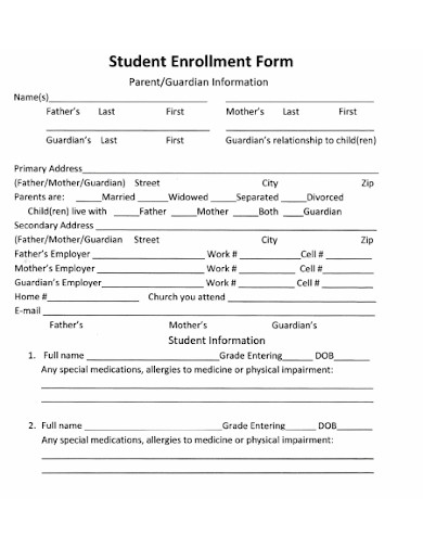 14+ Student Enrollment Form Templates PDF | DOC