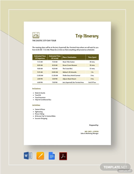 31 Trip Itinerary Templates PDF DOC Excel 31 Trip Itinerary Templates PDF DOC Excel