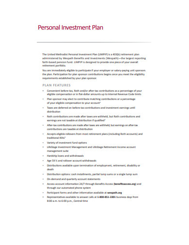 11+ Personal Investment Plan Templates in PDF | WORD