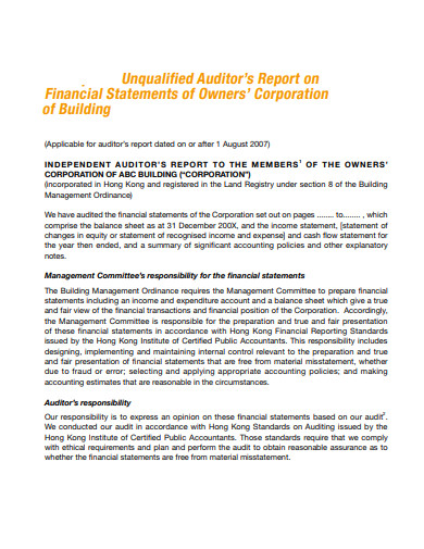 11+ Unqualified Audit Report Templates in PDF | DOC