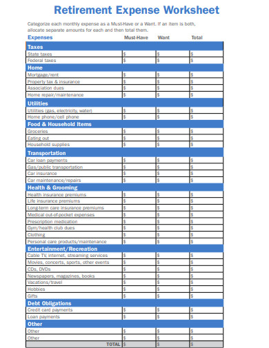 11 Retirement Expense Worksheet Templates In PDF DOC
