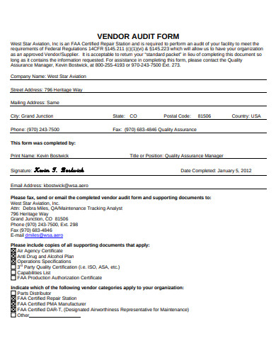 11+ Free Vendor Audit Form Templates in Doc | Excel | PDF