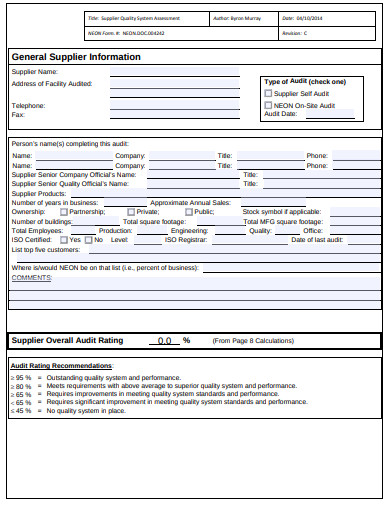 11+ Free Vendor Audit Form Templates in Doc | Excel | PDF