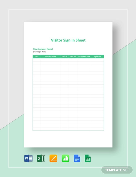 14+ Visitor Sign In Sheet Templates in Google Docs | Google Sheets | MS ...