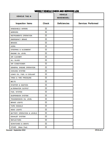 10+ Weekly Vehicle Inspection Form Templates in PDF