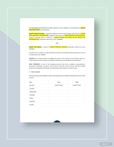 Work Agreement Template - 37+ Free Word, PDF Documents Download