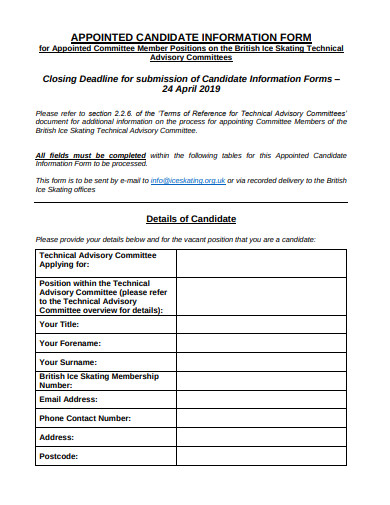 11+ Candidate Information Form Templates in PDF | DOC