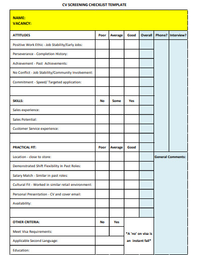 4+ Resume Screening Checklist Templates in DOC | PDF