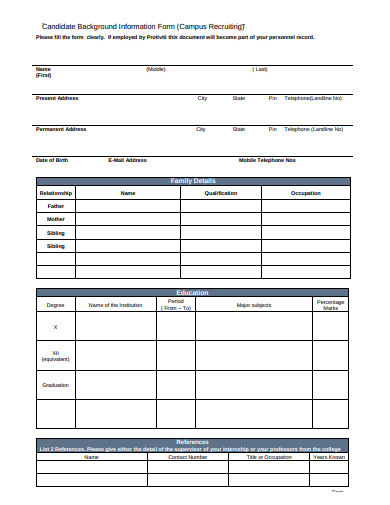 11+ Candidate Information Form Templates in PDF | DOC
