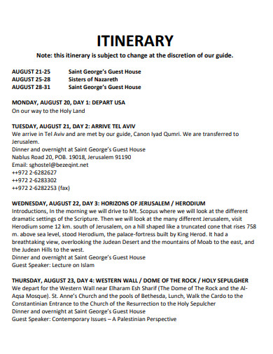 11+ Church Itinerary Templates in PDF | DOC
