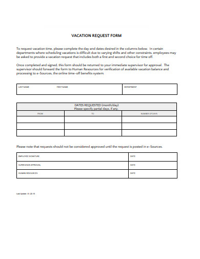 10+ Vacation Request Form Templates in PDF | DOC
