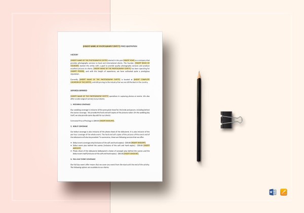 18+ Photography Quotation Formats - AI, PSD, Google docs, Apple pages