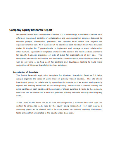 12+ Equity Research Report Templates in PDF | MS Word | XLS