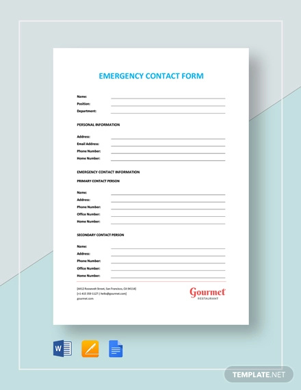 12 Emergency Contact Forms PDF DOC