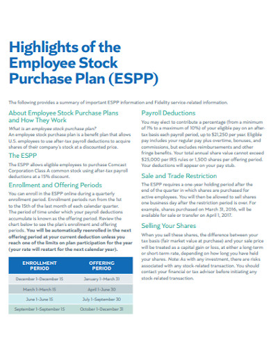 10+ Employee Stock Purchase Plan Templates in PDF | Word