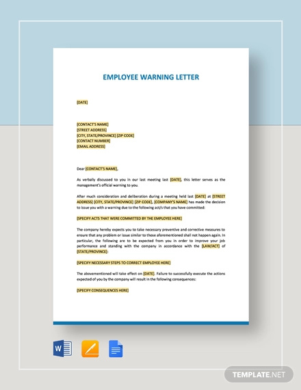 42+ Printable Written Warning Templates - PDF, Google Docs, MS Word ...