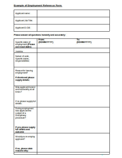 10 Employment Reference Re Form Templates In PDF XLS DOC