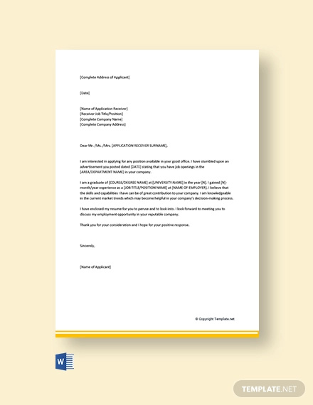 General Covering Letter For Job Application