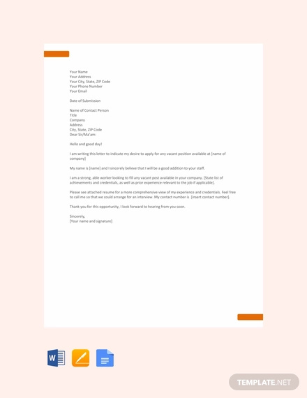 General Application Letter For Any Position
