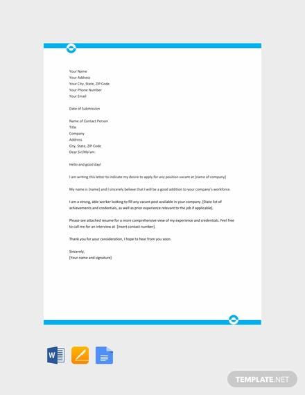 General Application Letter For Any Position | Free & Premium Templates