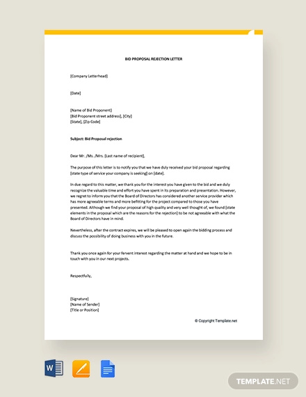 11+ Bid Rejection Letter Templates