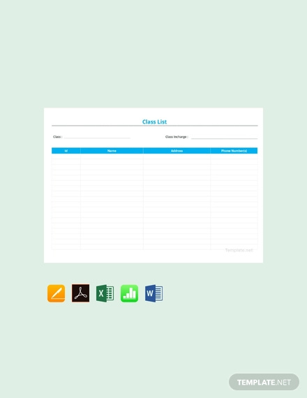 Class List Template - 17+ Word, Excel, PDF Format Download