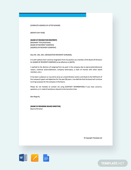 Sample Director Resignation Letters - 14+ Free Sample, Example Format ...