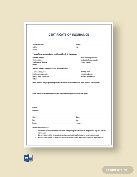 Insurance Certificate Template – 10+ Free Word, PDF Documents Download