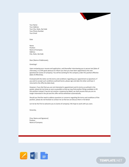 Company Appointment Letter Template - 15+ Word, PDF Format Download