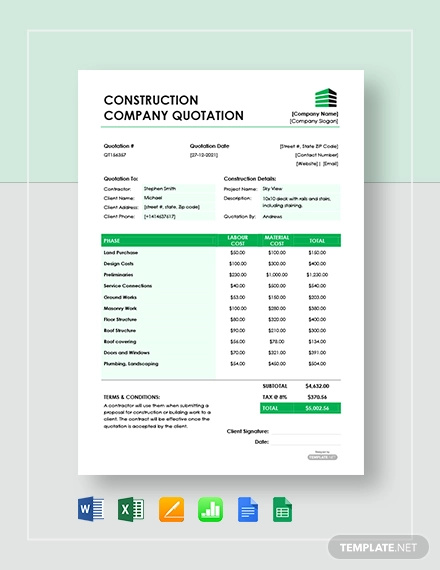 9+ FREE Construction Quotation Templates - PDF, Word, Apple Pages