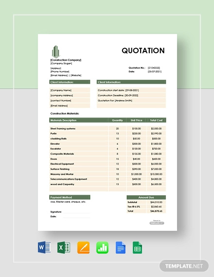 9+ FREE Construction Quotation Templates - PDF, Word, Apple Pages