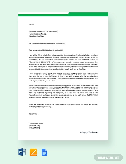 Free 17+ HR Complaint Letter Templates - Free Sample, Example, Format ...